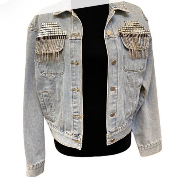 Jackets & Coats | Fun And Flirty Denim Jacket With Rhinestones And ...